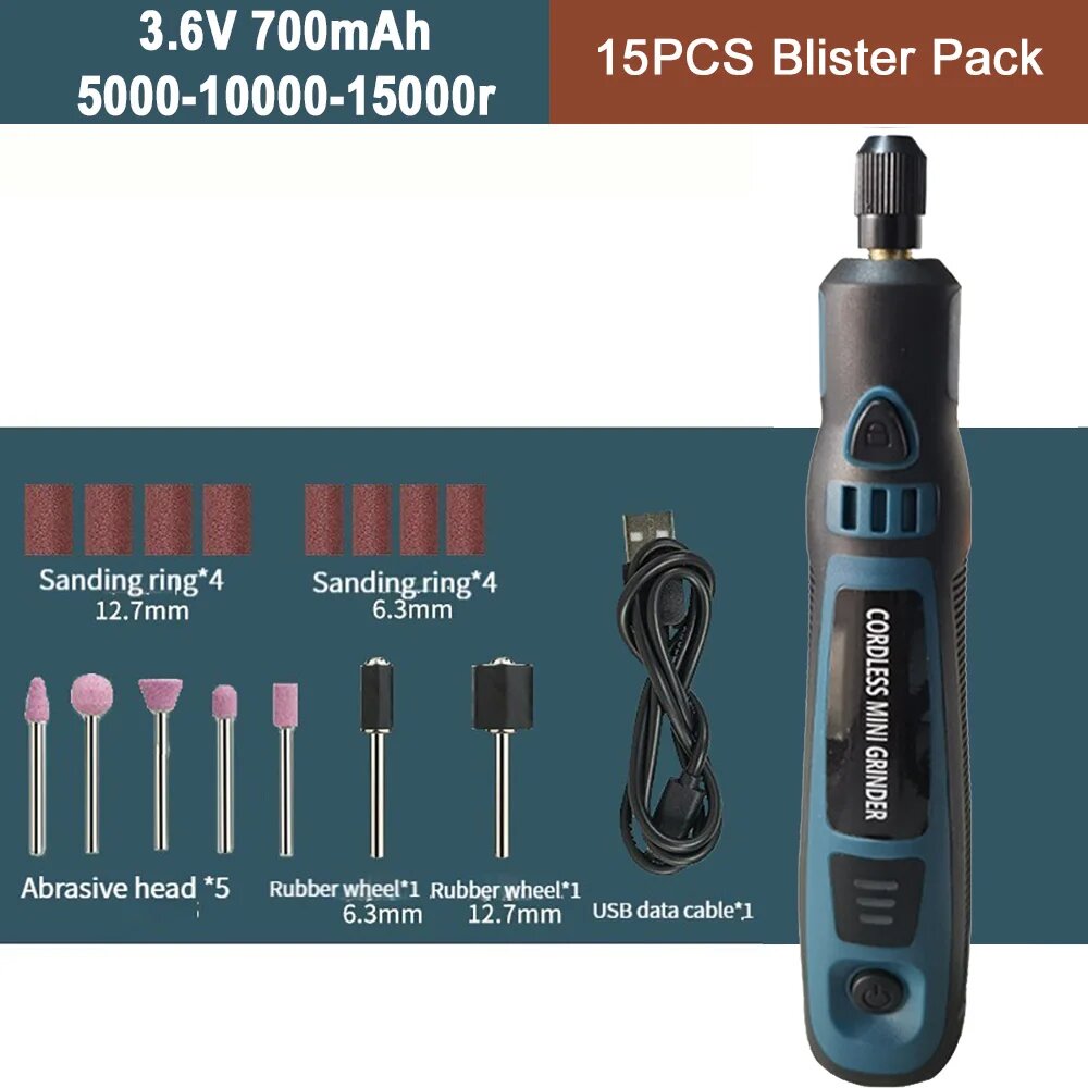 Cordless Electric Drill Micro Rotary Tool 3.6V 15PCS Blister Pack