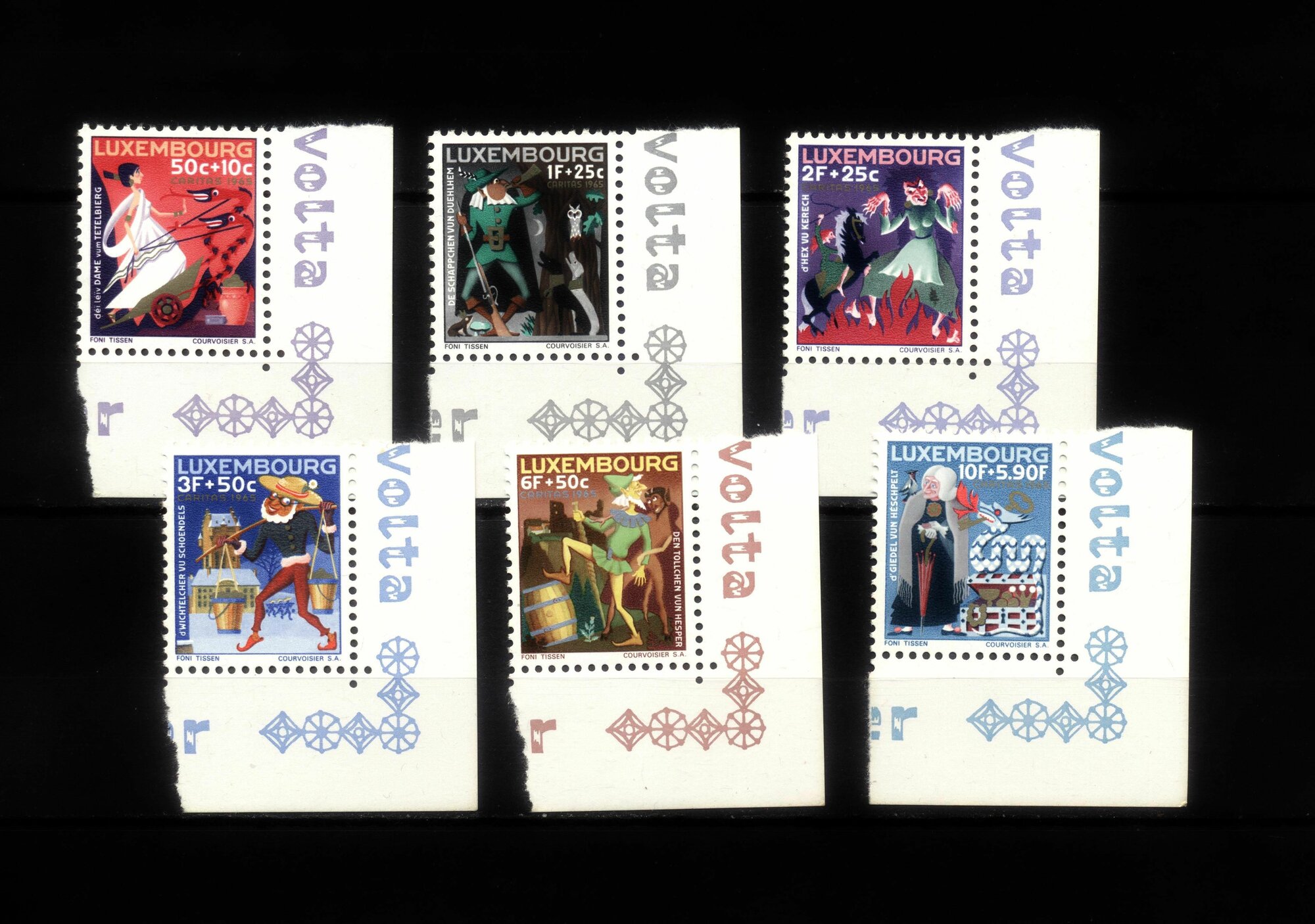 Марки Люксембурга. 1965 "Сказки" серия 4 марки, см. описание