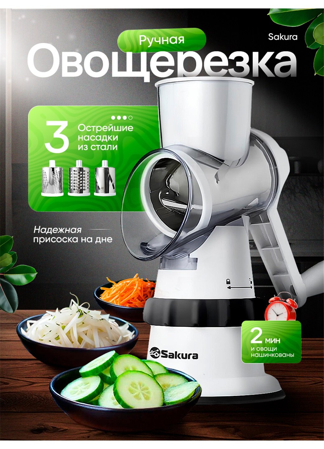 Мультислайсер для овощей и фруктов Sakura SA-VS01G терка овощерезка механическая