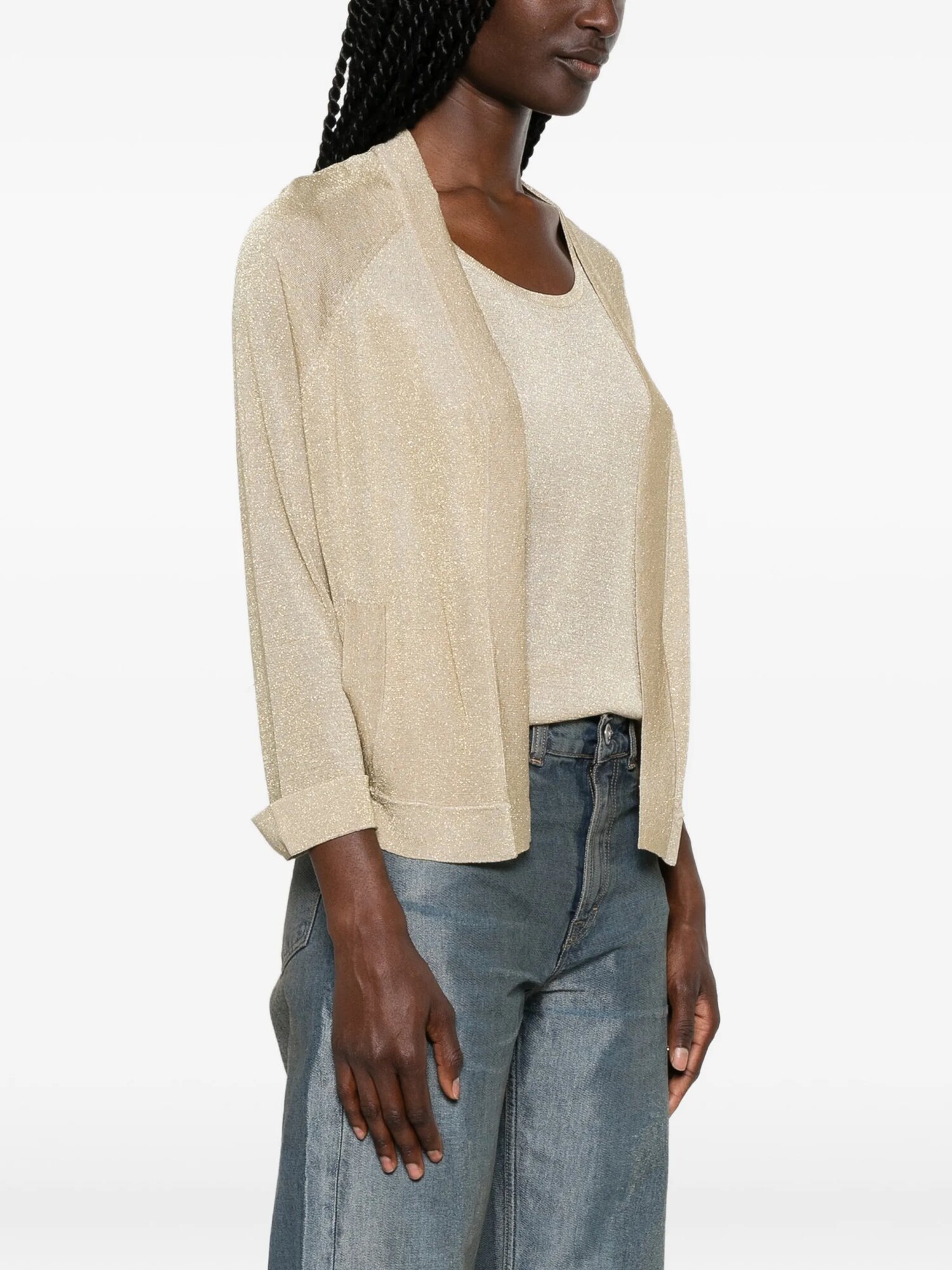Кардиган Snobby Sheep Metallic-effect raglan-sleeve cardigan, размер 44, золотистый — фото 1