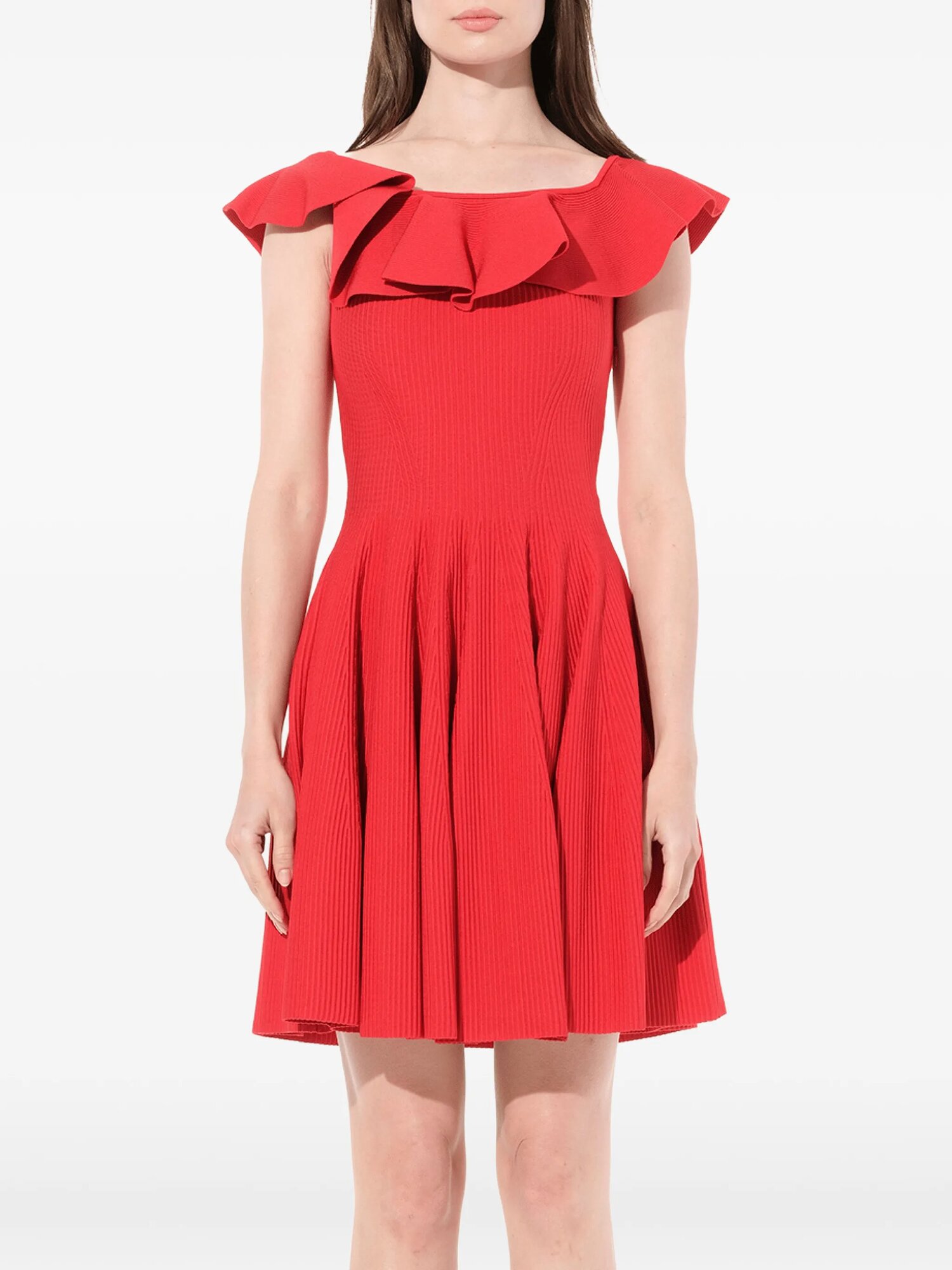 Платье Alexander McQueen Ruffle flared mini dress, размер 40, red — фото 1