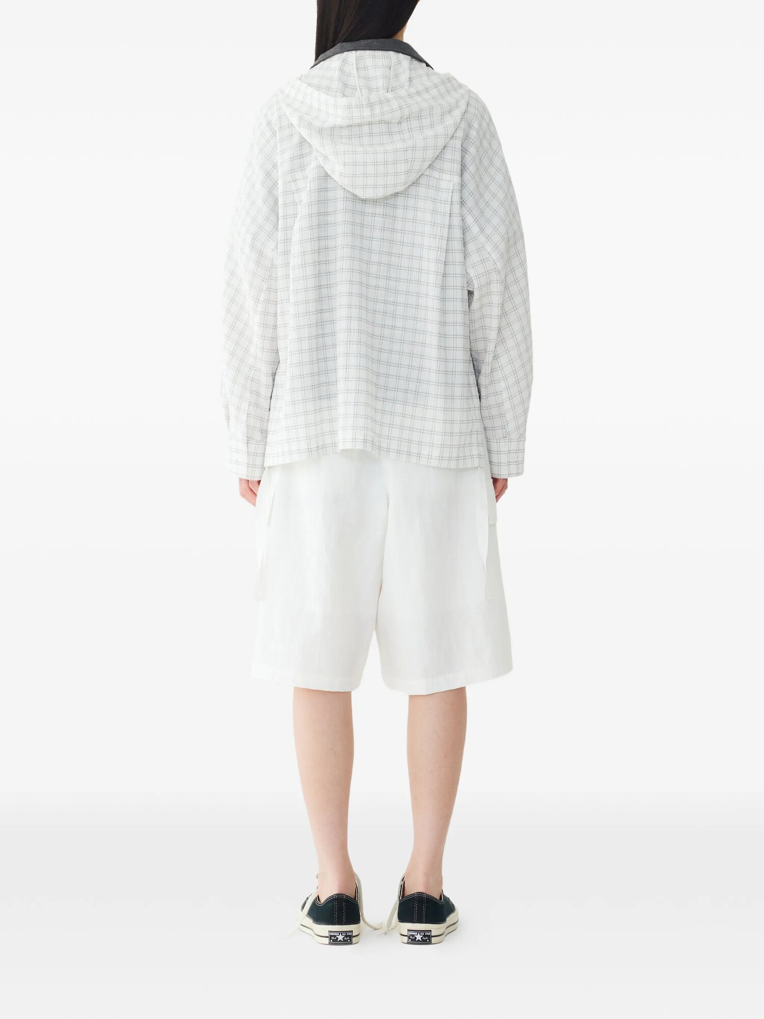 Рубашка STUDIO TOMBOY Check-pattern hoodie shirt, размер OneSize, white — фото 1
