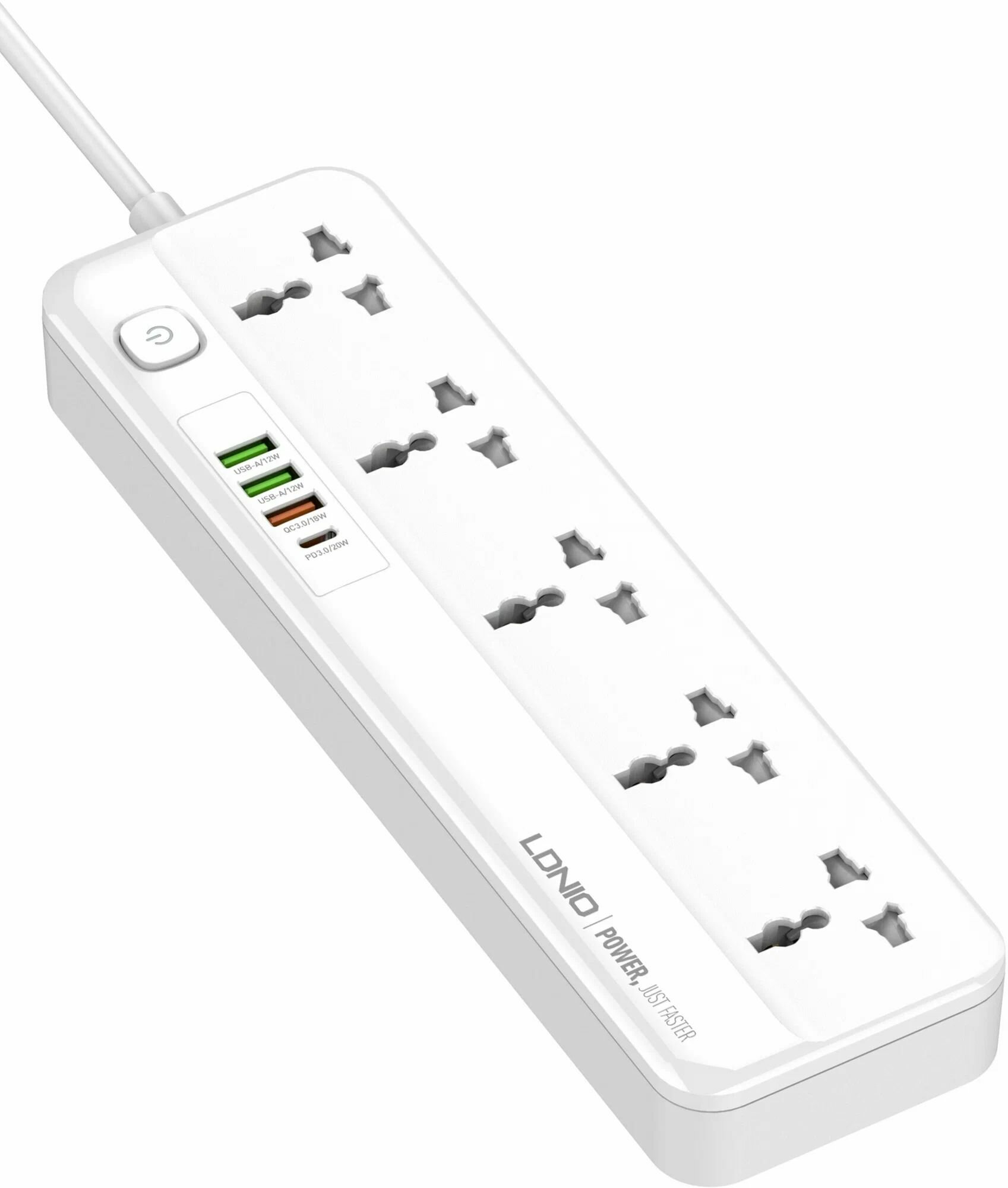 Удлинитель сетевой фильтр LDNIO SC5415 2 метра, 2500 Вт, быстрая зарядка на 4 USB