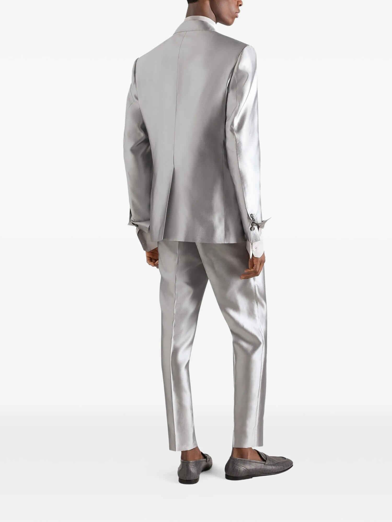Брюки DOLCE & GABBANA Silk shantung trousers, размер 54, серебристый/красный — фото 1