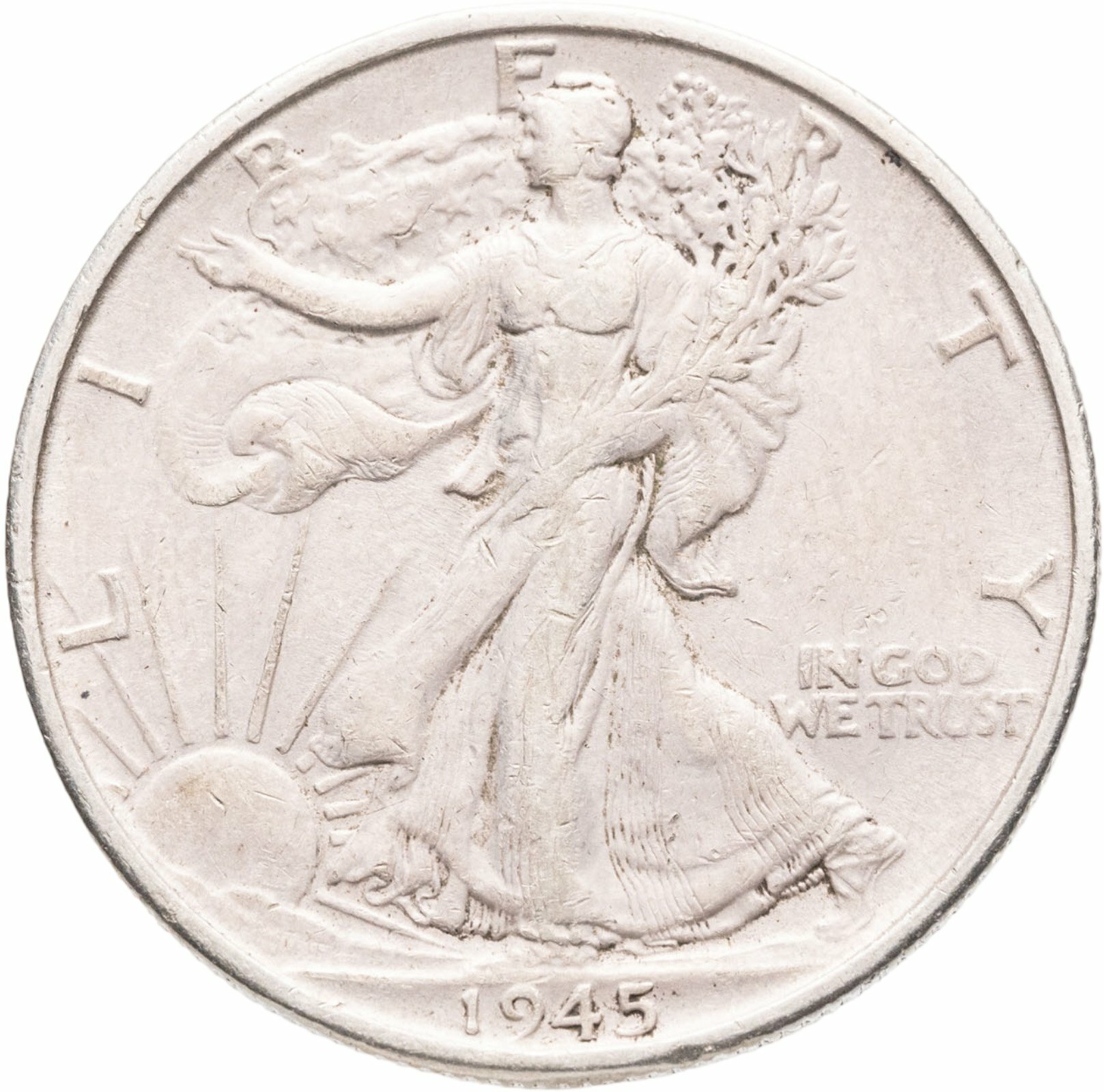 США 50 центов 1/2 доллара, half dollar 1945 S "Walking Liberty Half Dollar - Идущая свобода", Серебро 900, в сохранности XF
