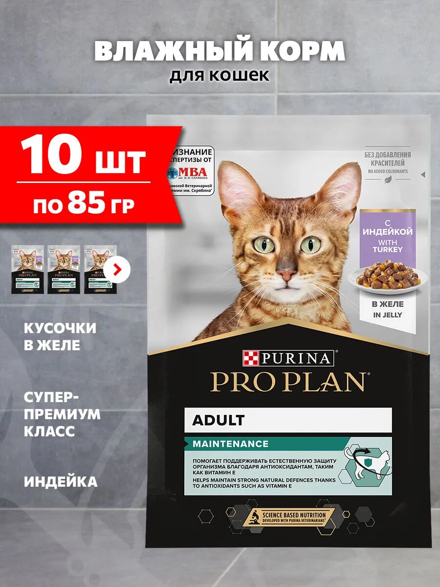 Корм влажный Pro Plan Maintenance для взрослых кошек, индейка в желе, 85 г 10 шт