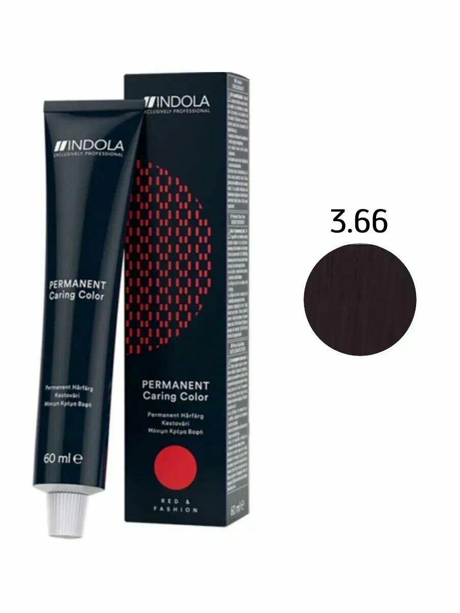 Indola Red and Fashion 3.66 Темный коричневый интенсивный красный Стойкая крем-краска для волос 60 мл