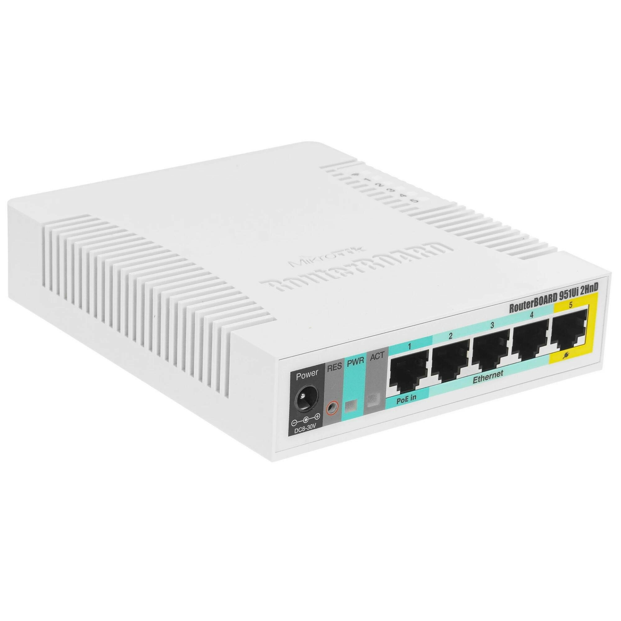 Wi-Fi Роутер Mikrotik RB951Ui-2HnD, 2.4ГГц N300, 5xRJ45 100Мбит/с, PoE, 1xUSB с поддержкой 3G/4G модемов, 30дБм