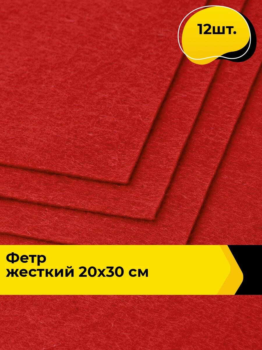 Фетр цветной листовой для рукоделия жесткий 0.1 см, 20x30 см, 12 шт.