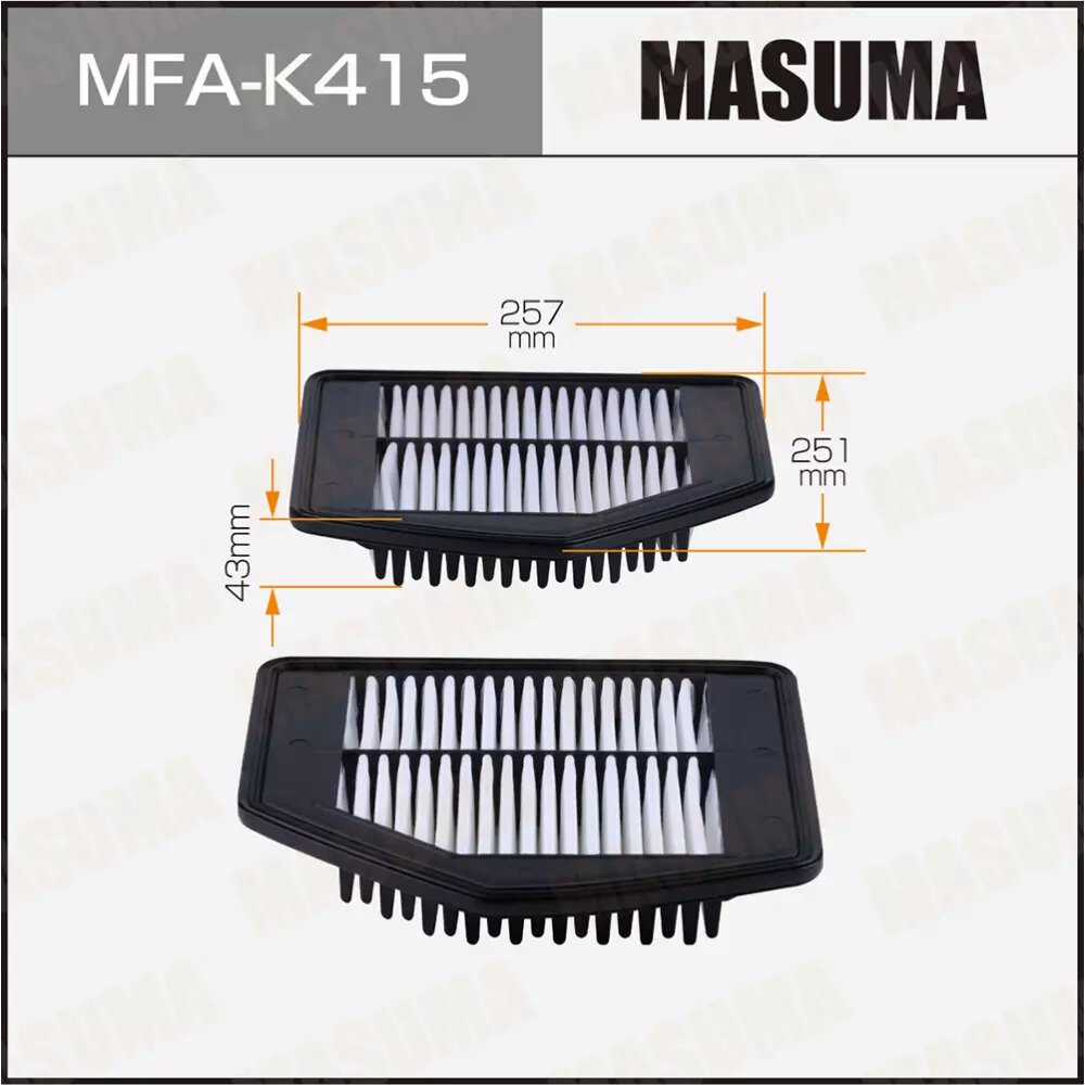 Фильтр воздушный высота, H: 43 мм / длина, W: 257 мм Masuma, MFA-K415