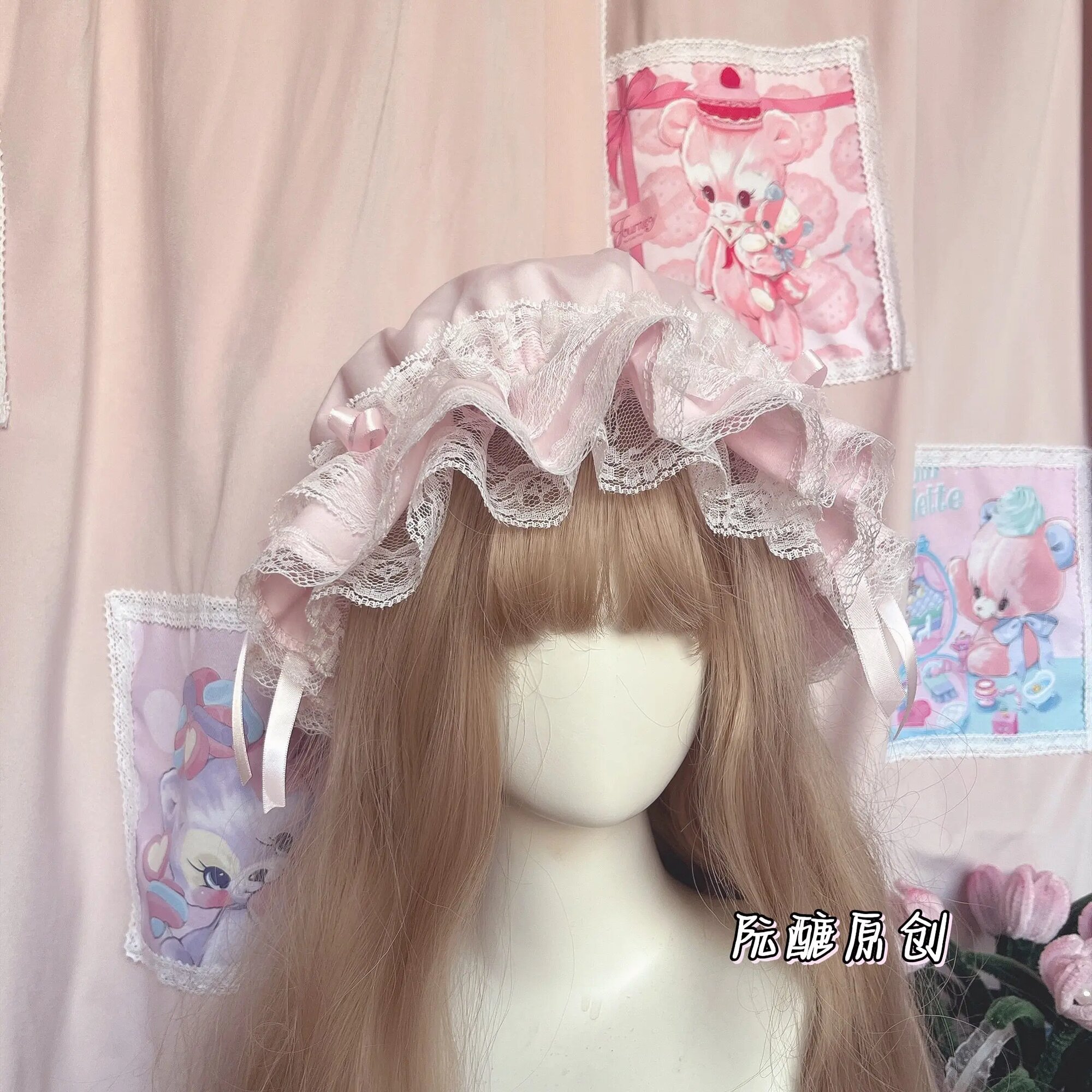 Кружевная шляпка в стиле Лолита Розовый, light pink
