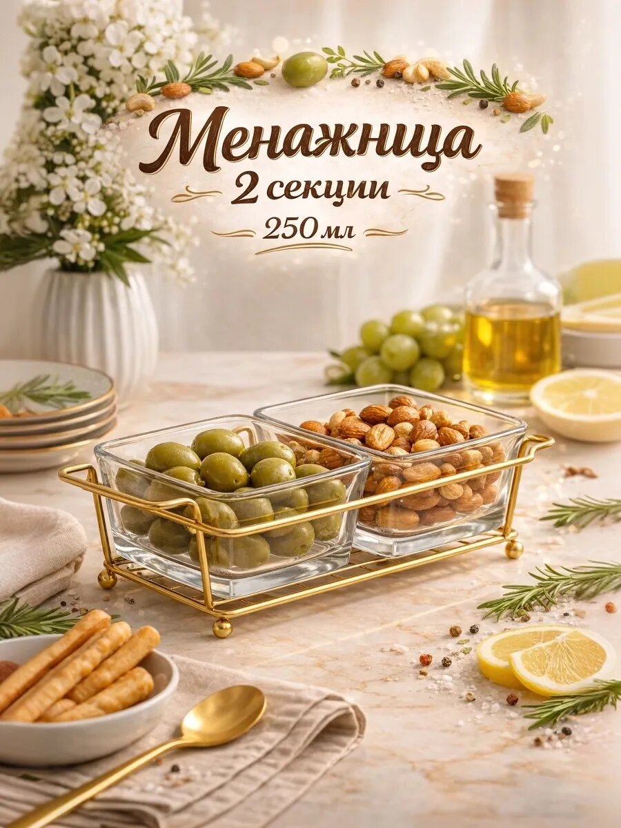 Менажница Magistro «Званый прием» стекло 2 секции 250 мл 22,5×10,3×6 см