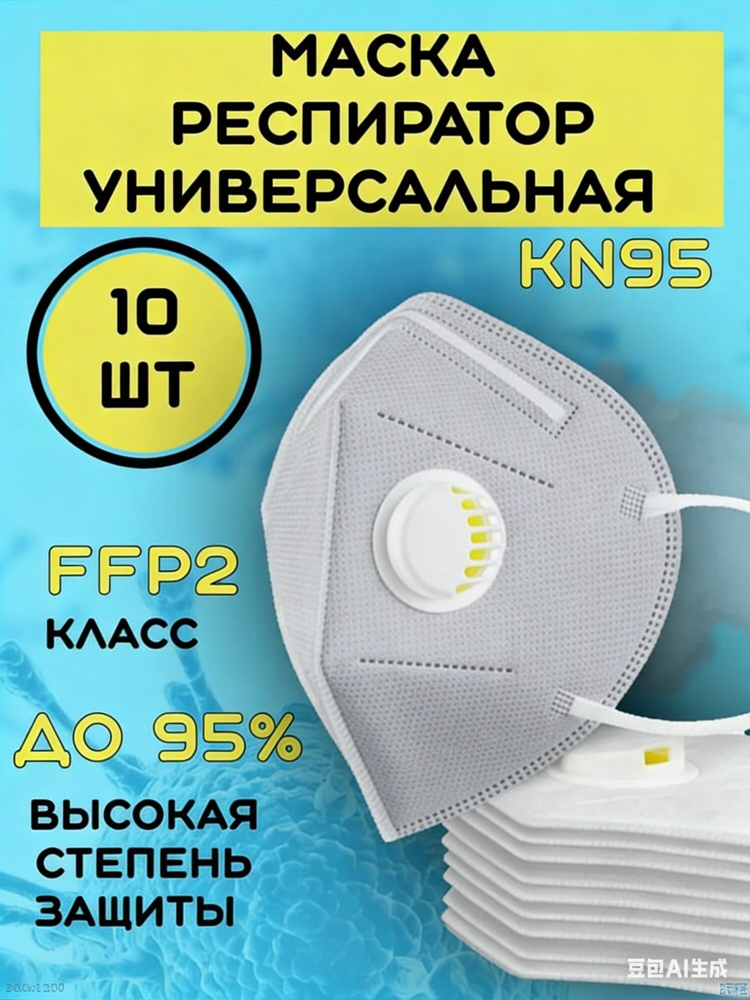 Респиратор FFP2 с клапаном дыхания многоразовый 100 шт (Цвет товара: gray; Размер: 1; Комплектация: 100)