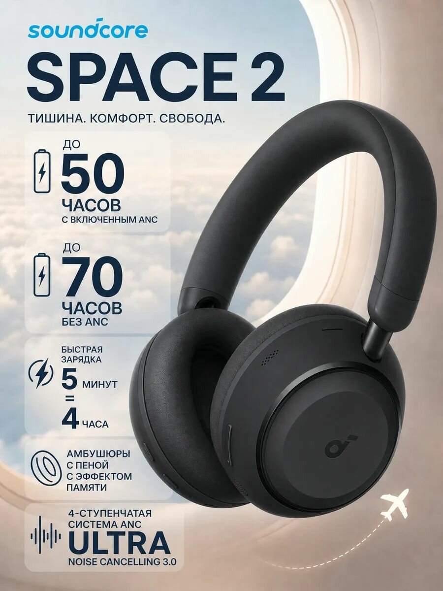 Anker Soundcore Space 2, черный, беспроводные наушники