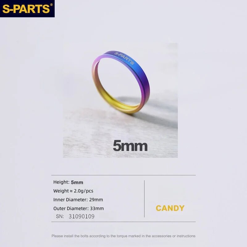 Проставки для рулевой колонки S-PARTS из титанового сплава 28,6 мм Желтый, 5mm candy