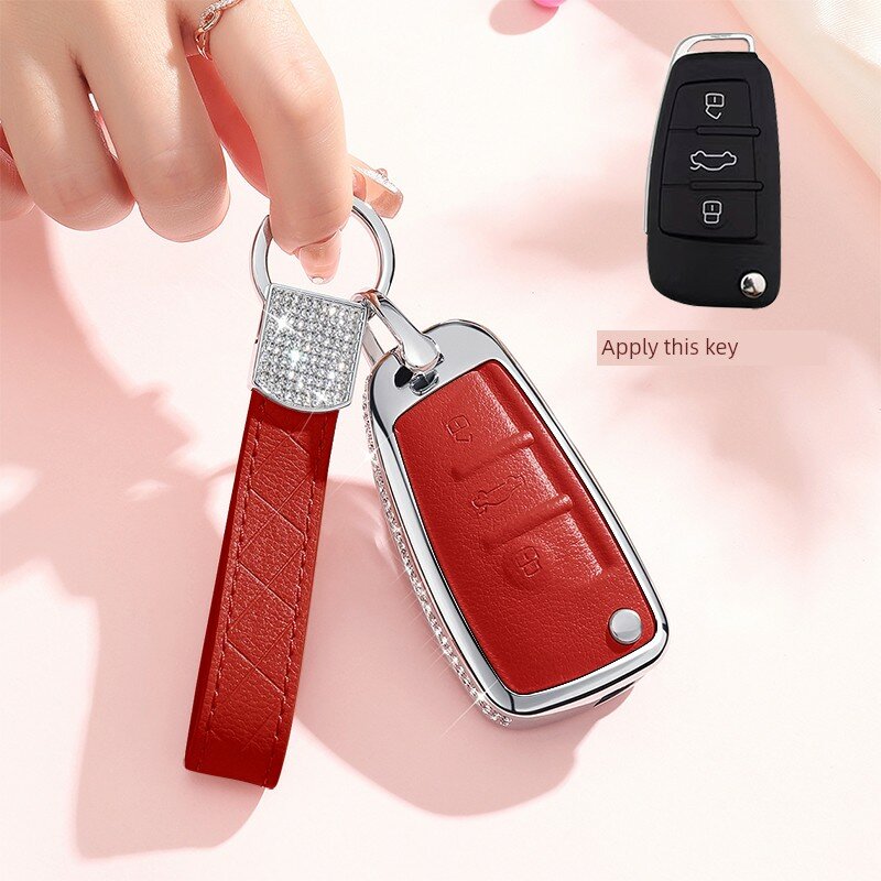 Кожаный чехол для ключей с камнями и двойным использованием для Audi Q2L, красный