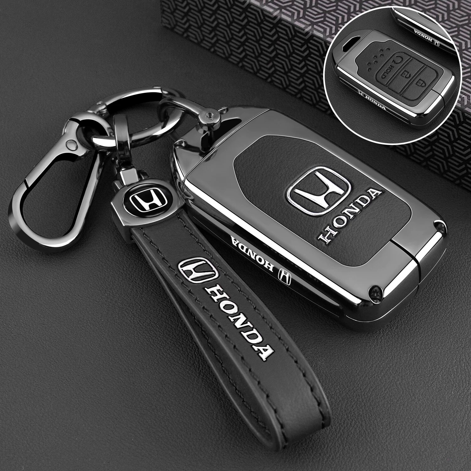 Премиум-металлическая крышка для ключа Honda CR-V — застежка-ремешок E-стиля, черный цвет для моделей Honda CR-V