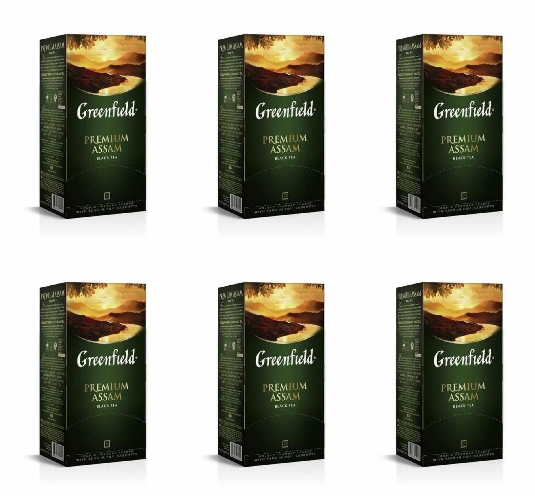 Greenfield Чай черный Premium Assam, 25 пакетиков по 2 г, 6 уп