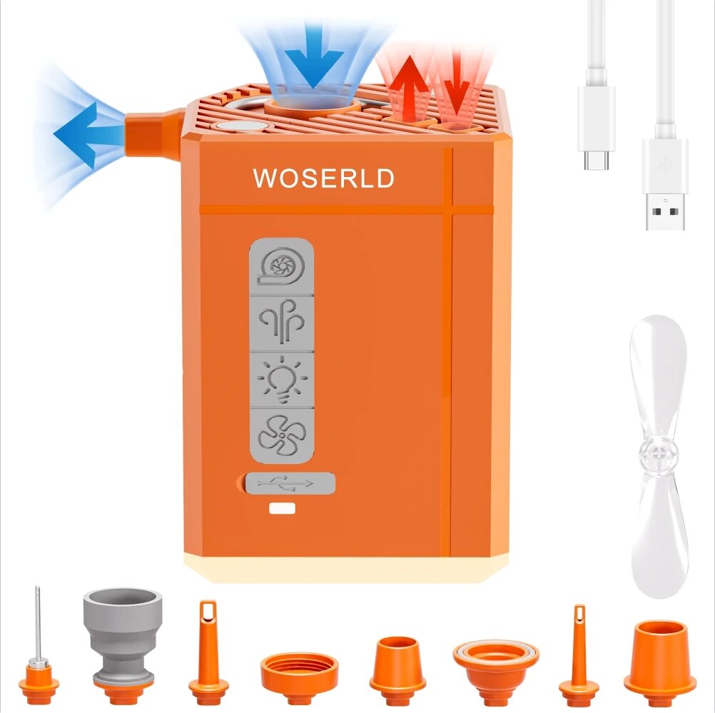 Мини-насос WOSERLD оранжевый с LED подсветкой 3000mAh