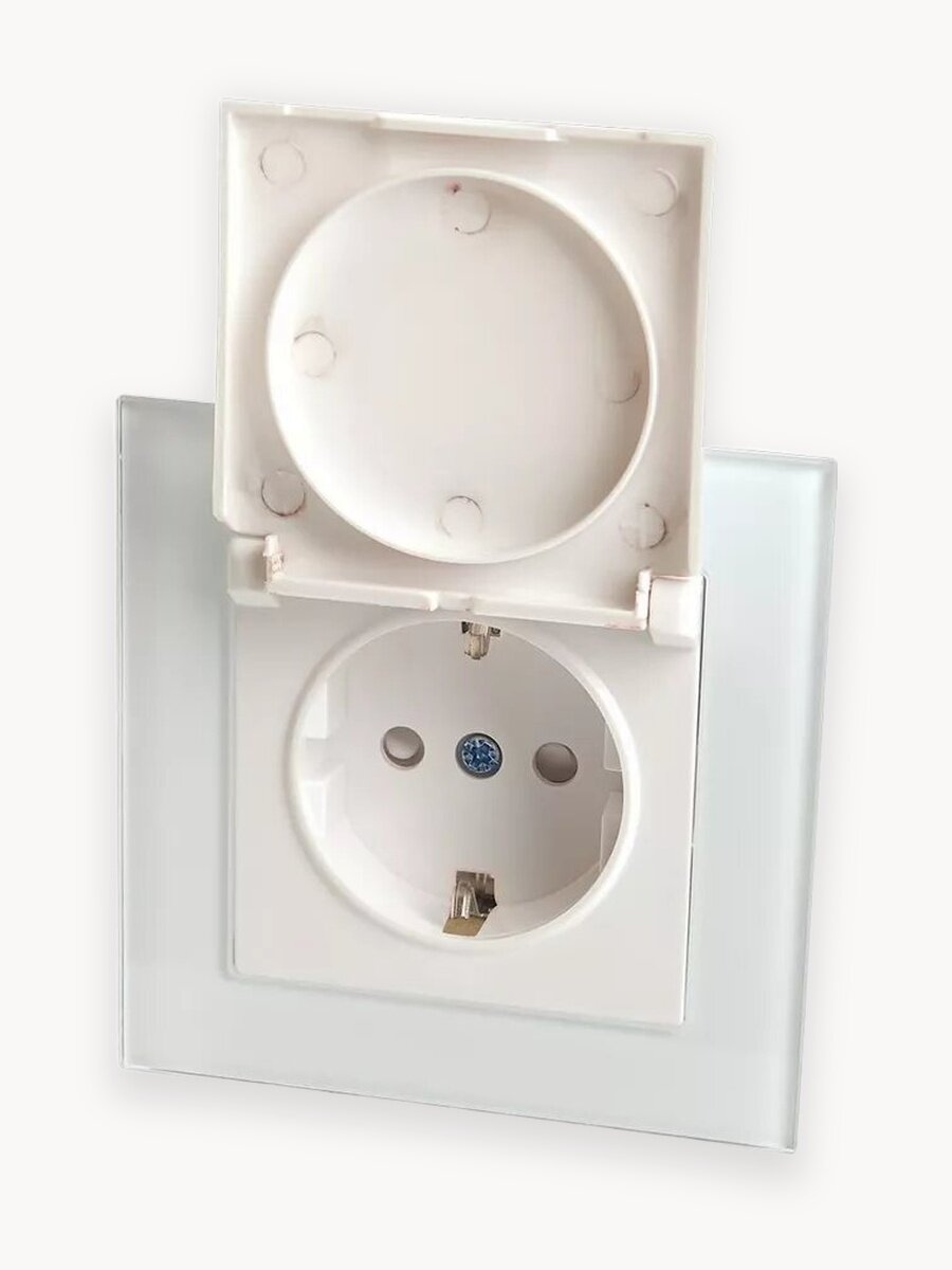 Розетка стеклянная STEKKER Катрин, встраиваемая, с заземлением, с крышкой, 1 гнездо, белый