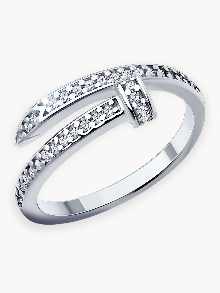 Кольцо, серебро, 925 проба, родирование, фианит