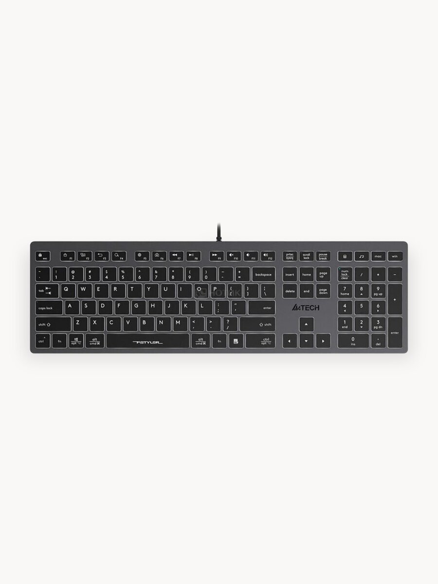 Клавиатура проводная A4Tech Fstyler FX60H (FX60H GREY/WHITE) Белая подсветка, numpad, Серый