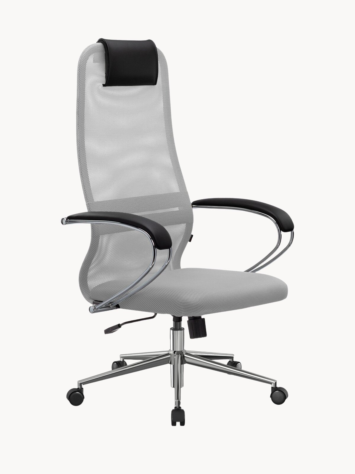 Ergolife. Кресло компьютерное SU-B-8/подл.131/осн.009, Сетка/Ткань, Светло-серый/Светло-серый