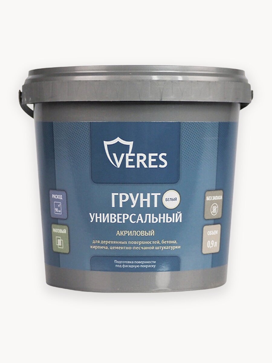 Грунтовка по дереву Veres, матовая, белого цвета, объем 0,9 л