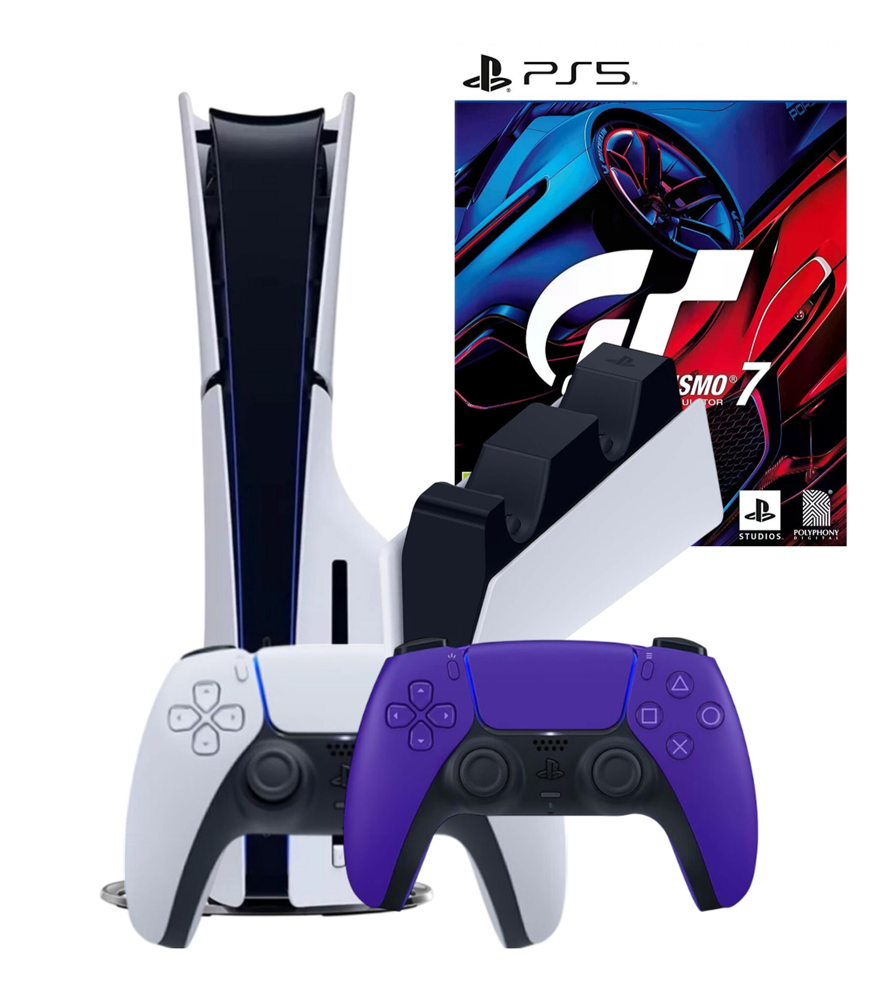 Игровая приставка PlayStation 5 Slim Disk + Gran Turismo 7+Dualsense Charging Station+DualSense PS5 Purple