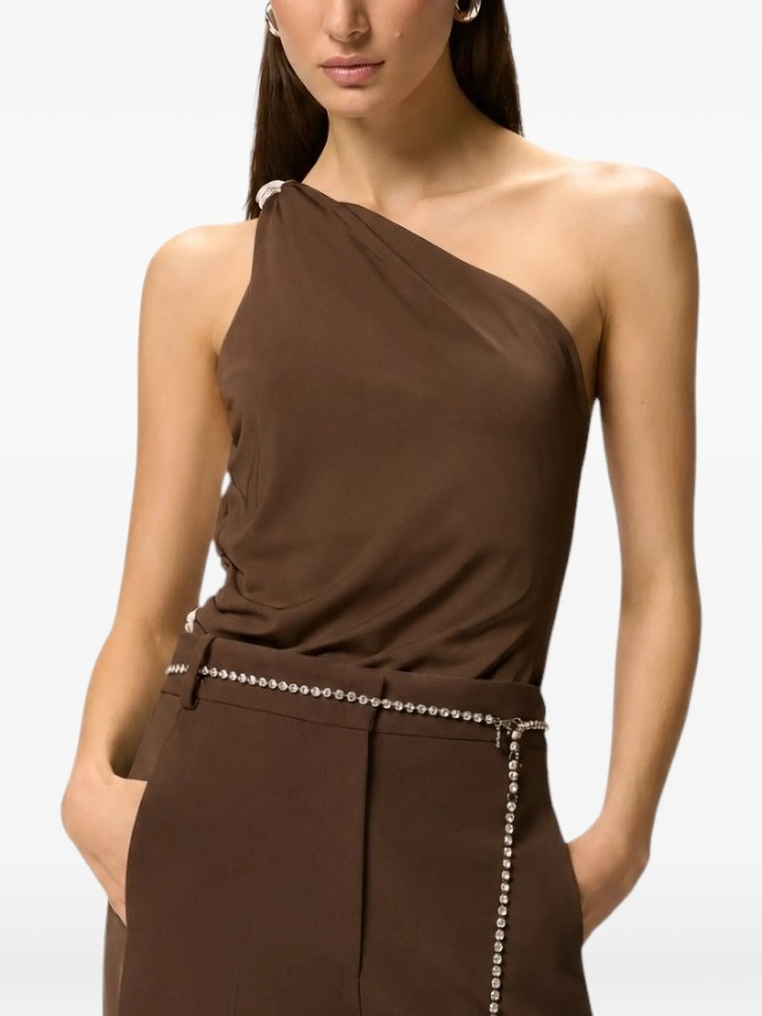 Топ Pinko Knotted-shoulder draped top, размер 40, brown — фото 1