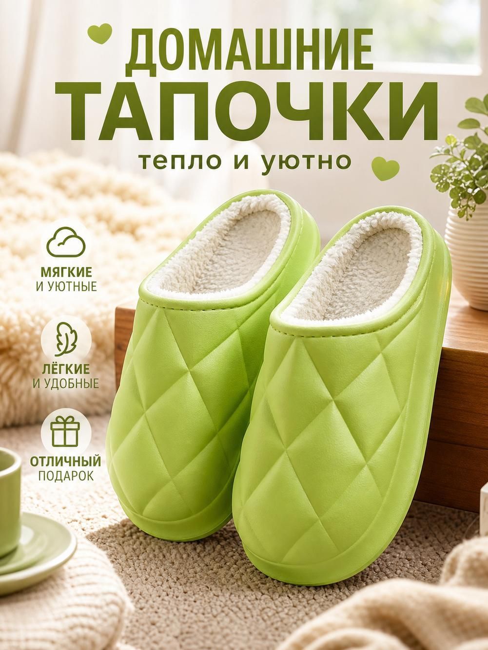 Тапочки, размер 40-41, зеленый