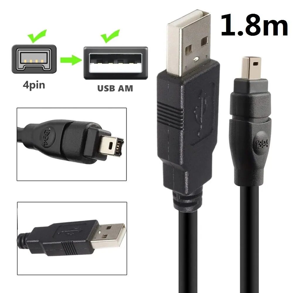 PENGQIAO Аудиокабель USB 2.0 Type-A/FireWire 400 4-pin, 1.8 м, черный матовый