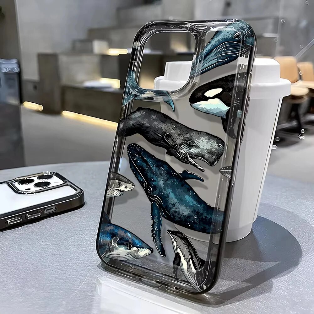 Модный Прозрачный Чехол Ins Fashion Whale Ocean Для iPhone 16 Pro Max 13 Air 15 iPhone 14 Pro, B