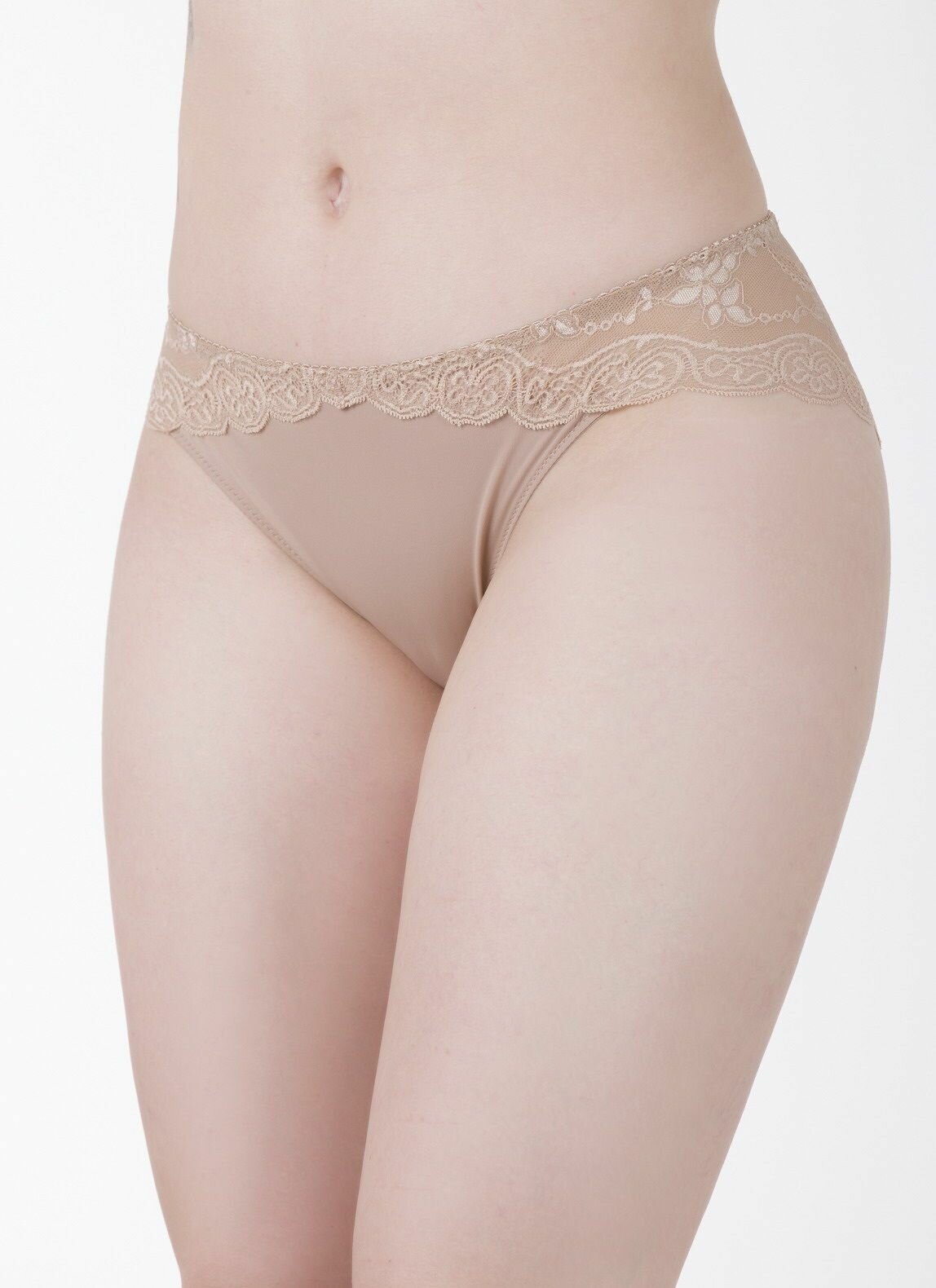 Кружевные женские трусы-слипы V.O.V.A, кофе, размер 42, мягкая эластичная резинка