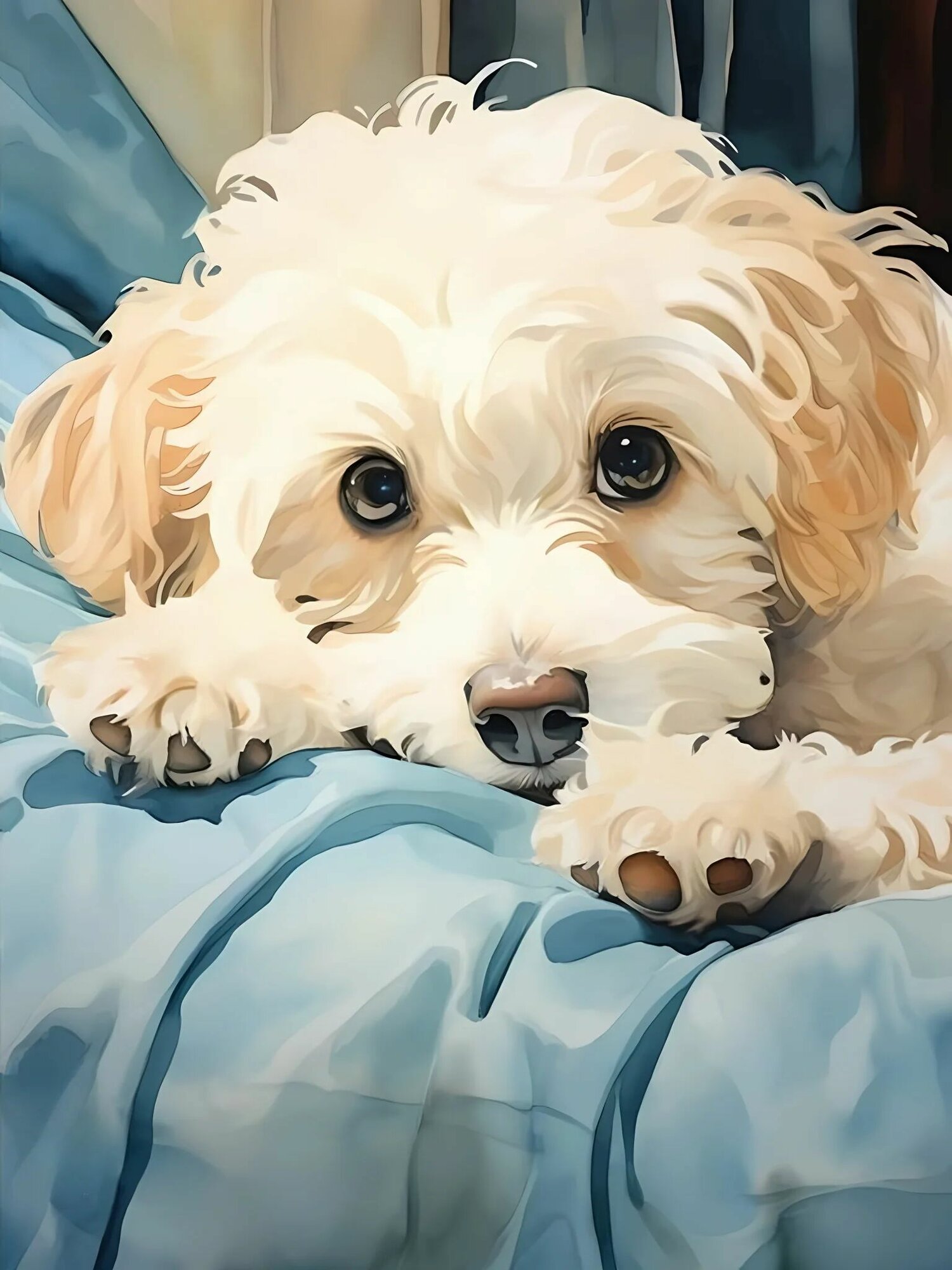 Алмазная картина "Пудель" алмазная огранка 40х50 см,40X50CM, белый