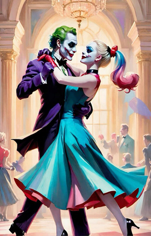 Картина для вышивания алмазной мозаикой 40х50 см, без рамки джокер И Харли Квинн Круглый бриллиант