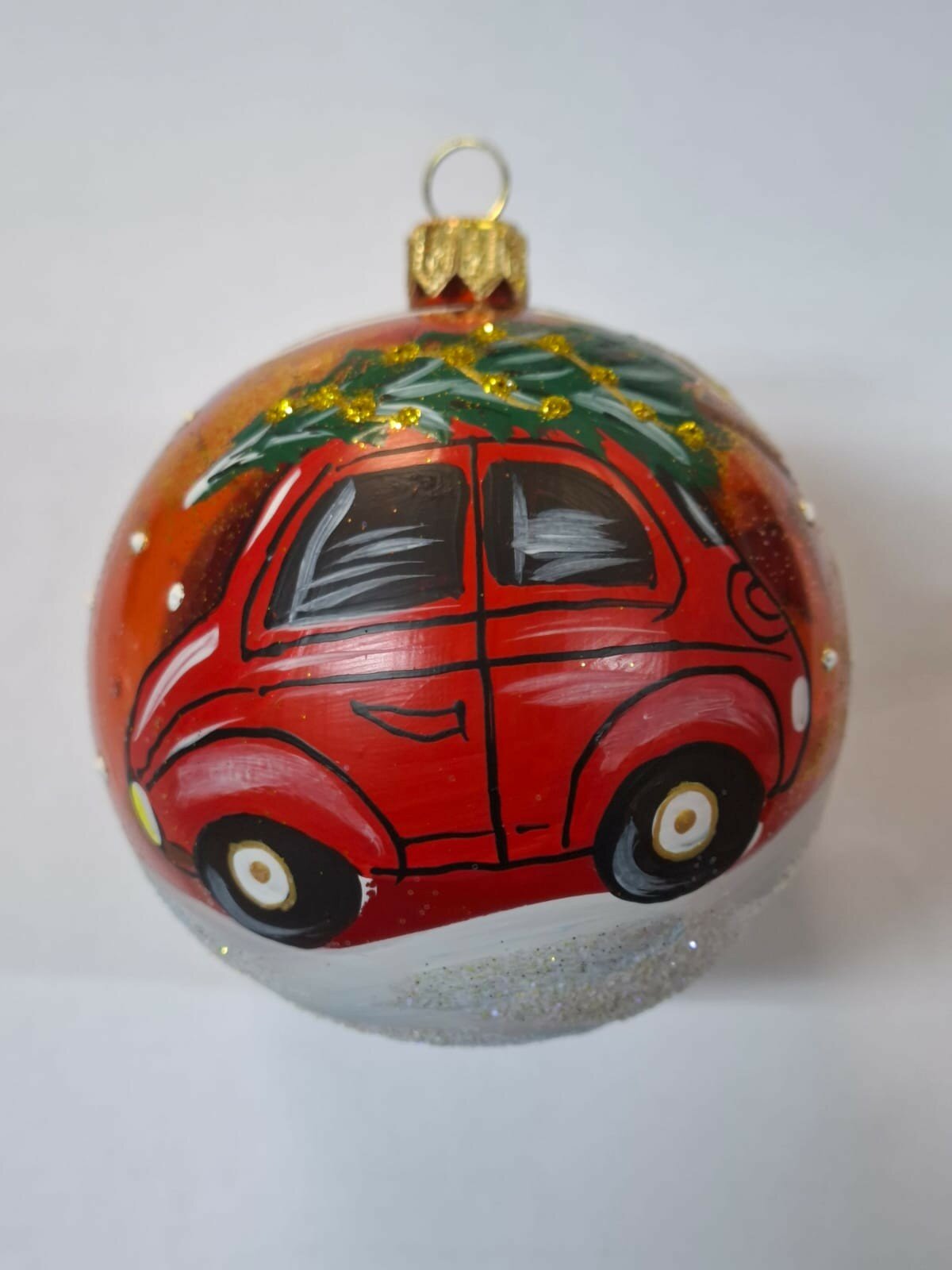 Шар на елку 85мм "Машина с елкой"