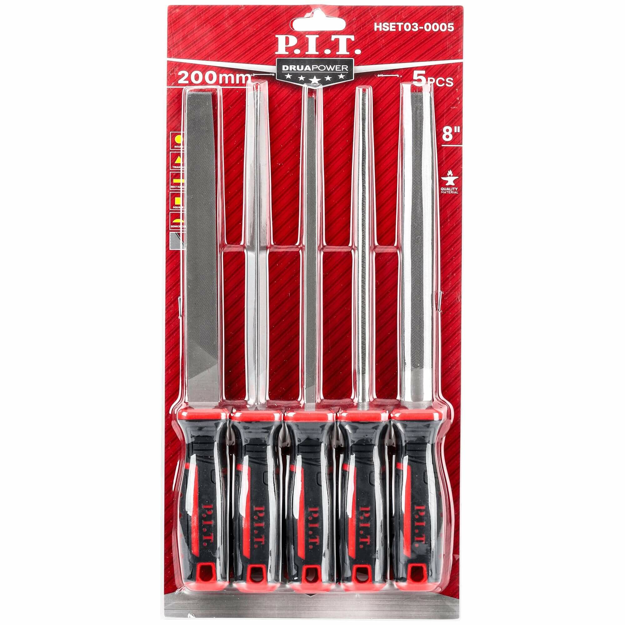 Набор напильников с двухкомпонентной рукояткой P.I.T. HSET03-0005 (№2, 5шт, 300/200мм, 2-я насечка)