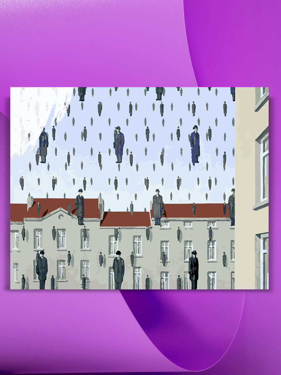 Картина по номерам на холсте Рене Магритт - Голконда, 40 х 50 см