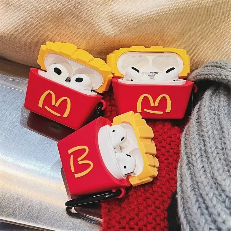 Чехол с 3D картошкой фри для AirPods 4 2024 Airpod 2 3 Pro 2 3 2025 Bluetooth-наушники с зарядным устройством
