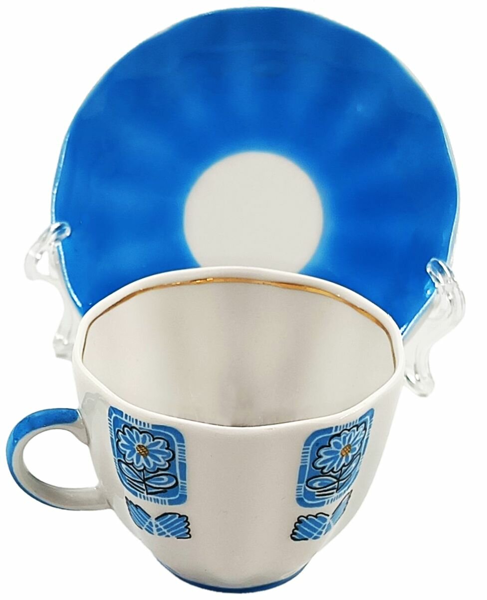 Кофейная пара "Голубой орнамент" ABB, 140 мл, дорисовка, крытьё, ЛФЗ (Россия), 70-е