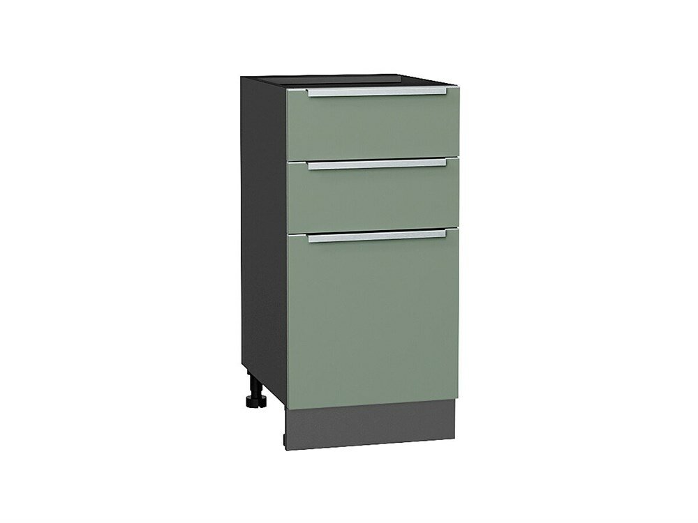 VVT Шкаф нижний с 3-мя ящиками Фьюжн Graphite, Silky Mint, 400 В*Ш*Г 816*400*480, фасад МДФ Silky Mint, корпус Graphite Silky Mint