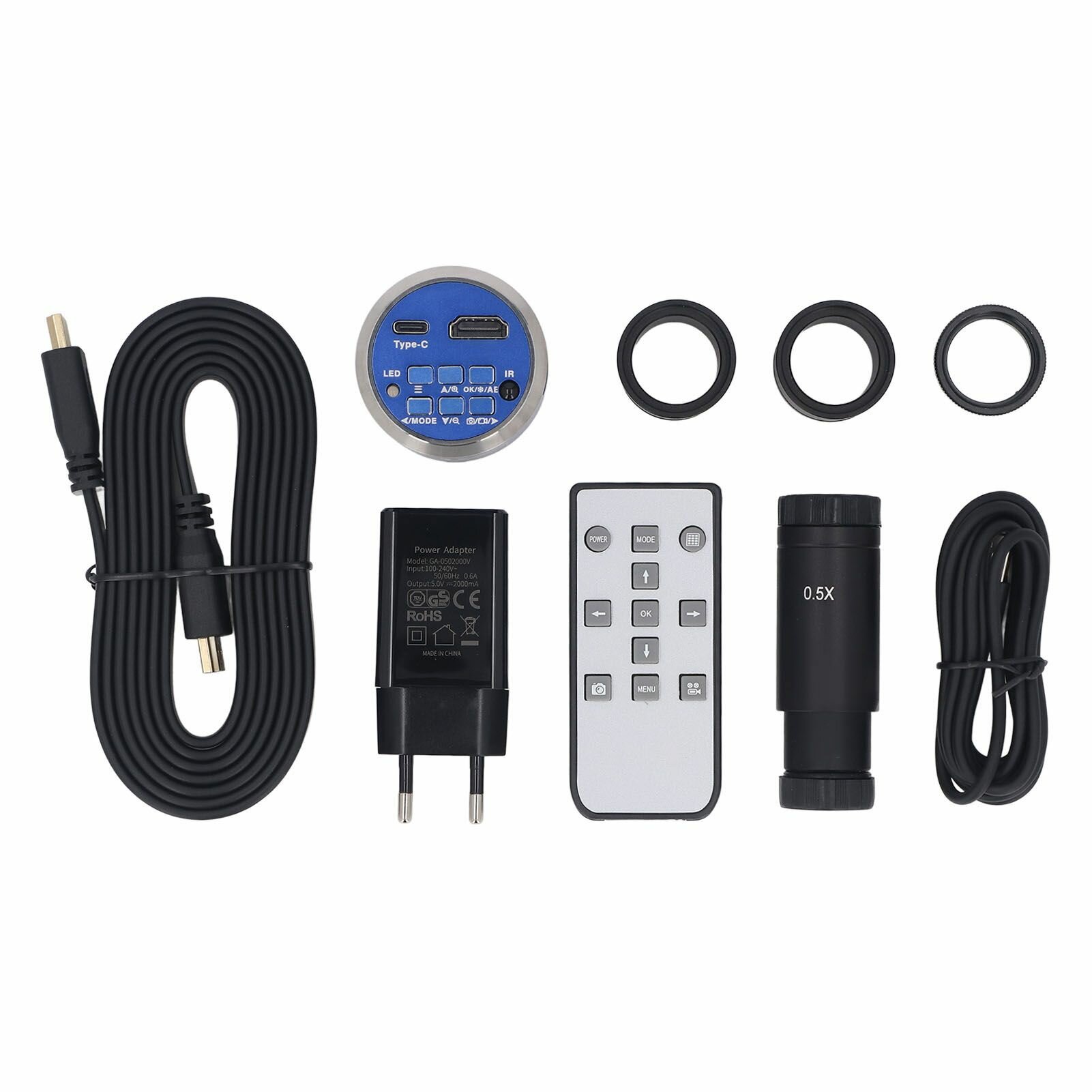 4K HD камера для микроскопа с мультимедийным интерфейсом HD, цифровая камера для микроскопа типа C с адаптером для объектива 0,5X C Mount, вилка EU