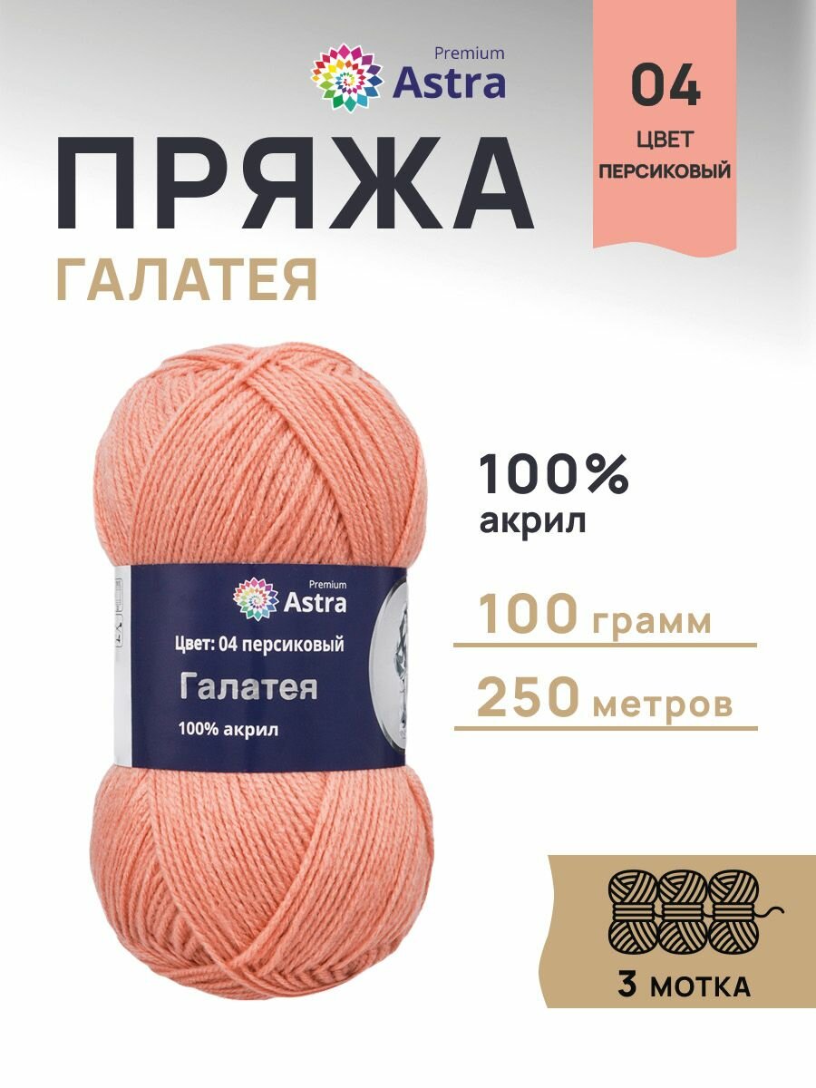 Пряжа для вязания Astra Premium 'Галатея' 100г, 250м (100% акрил) (04 персиковый), 3 мотка