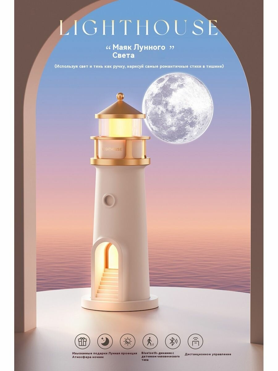 Проекционный светильник Moonlight Lighthouse, индукция, дистанционное управление, USB-зарядка