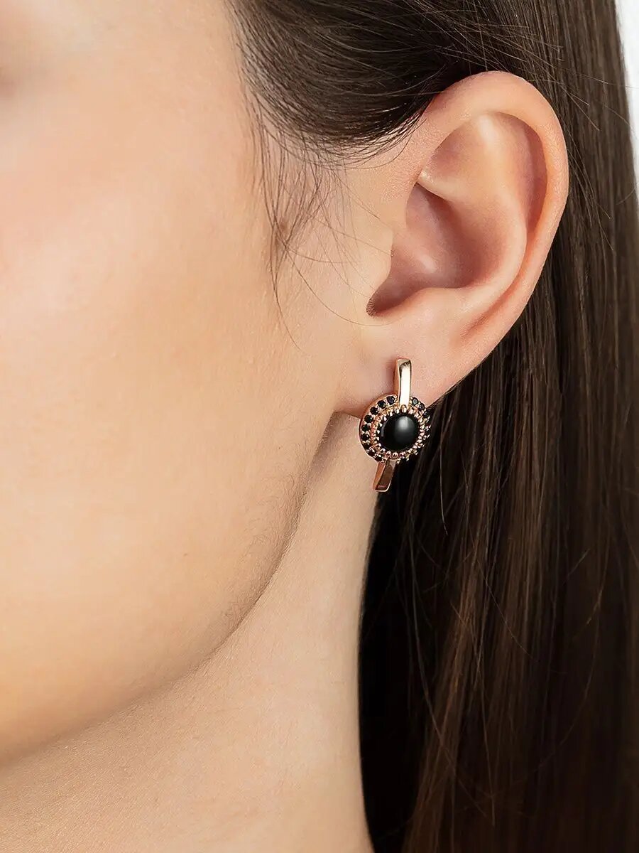 Серьги, 585, 925 проба, золочение, агат, шпинель