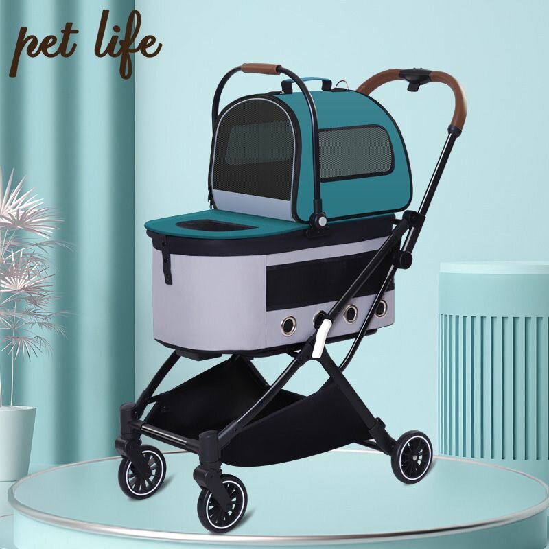 Коляска для кошек и собак, автоматически складывающаяся, съемная двойная коляска для животных, четыре колеса