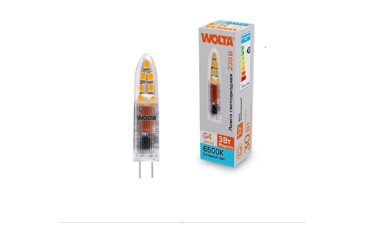 Wolta Светодиодная лампа капсульная 3Вт, 6500К Холодный свет , 220В , цоколь G4, материал - пластик, форма кукуруза WSTD-JC-220V3W6KG4-P