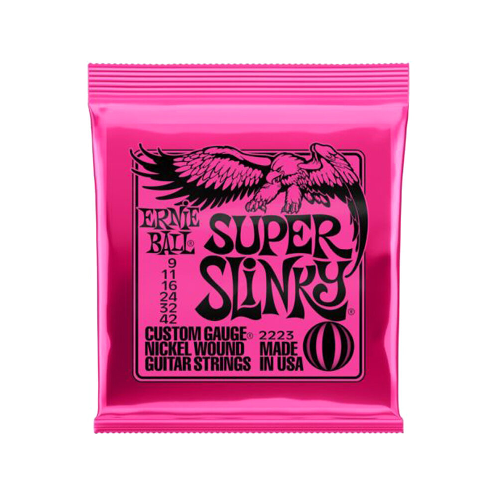 Струны для электрогитары Ernie Ball 2223 Super Slinky Nickel , гайка 9-42, 1 набор (6 струн), материал никель, вес упаковки 20 г, размер упаковки 10*10*10 мм