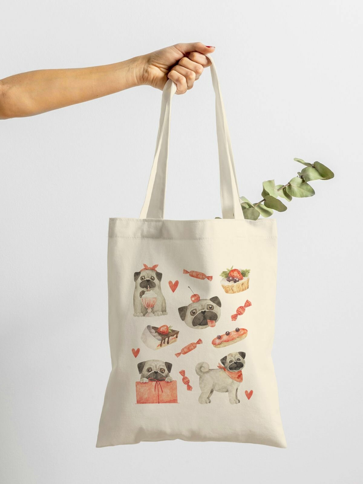 Сумка шоппер шоппер с принтом "Мопс", шопер авоська холщовая с рисунком в подарок